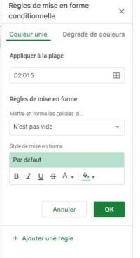 Les règles de mise en forme conditionnelle sur Google Sheets